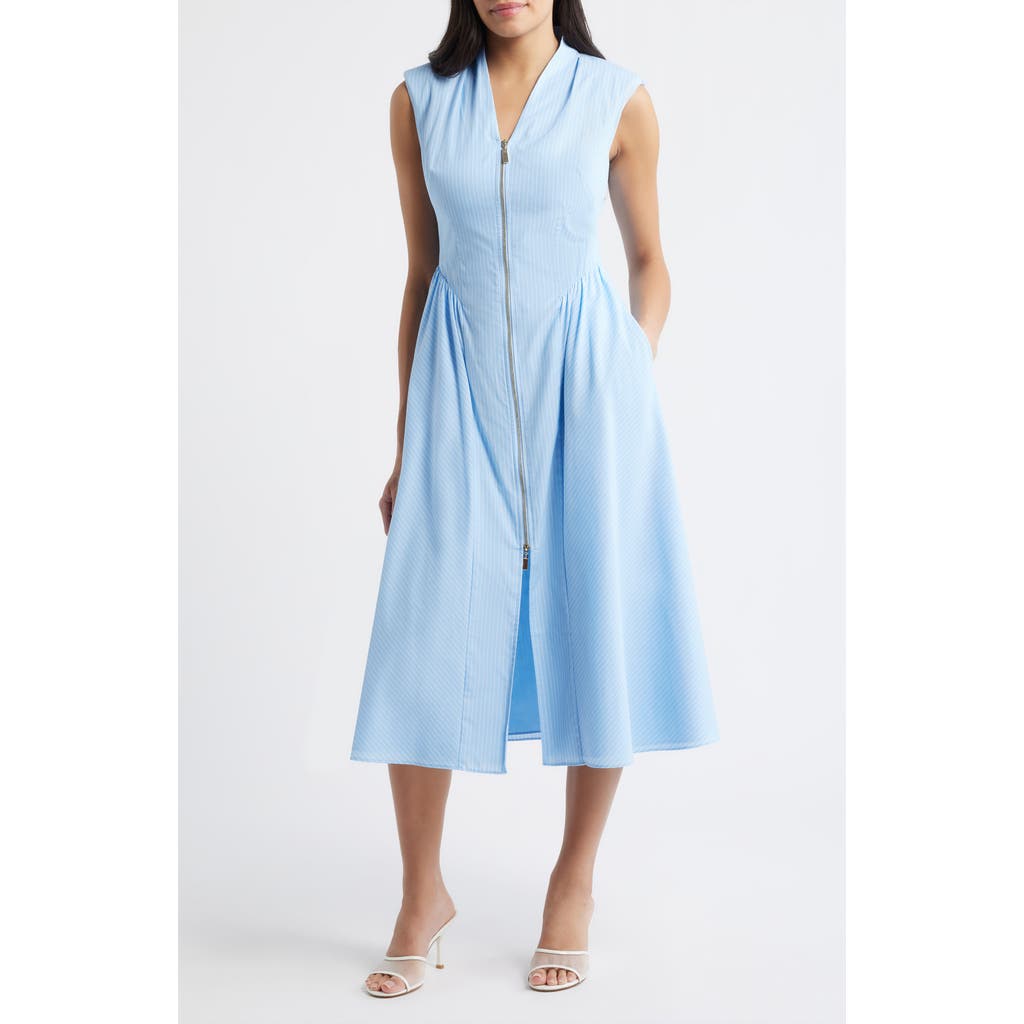 VINCE CAMUTO Stripe Zip Front Sleeveless Midi Dress